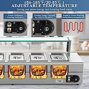 Worcest 6 Pan Commercial Food Warmer 110v 1500w Electric Stainless Steel Bain Steam Table Food Warmer with Large Capacity Pans for Catering and Parties Restaurants Business Occasion (110v 6-Pan)