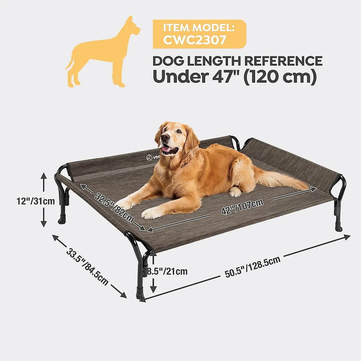 Veehoo Cooling Elevated Dog Bed, Guardrail, Chewproof Frame with Washable & Breathable Teslin Mesh, Non-Slip Dog Sofa Bed Cot for Indoor & Outdoor, X Large, Brown