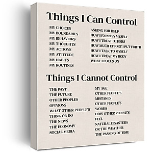 Mental Health Canvas Wall Art Poster Print Gift, Things I Can Control Painting Ready to Hang Home Therapy Office Decor (11.5" x 15")