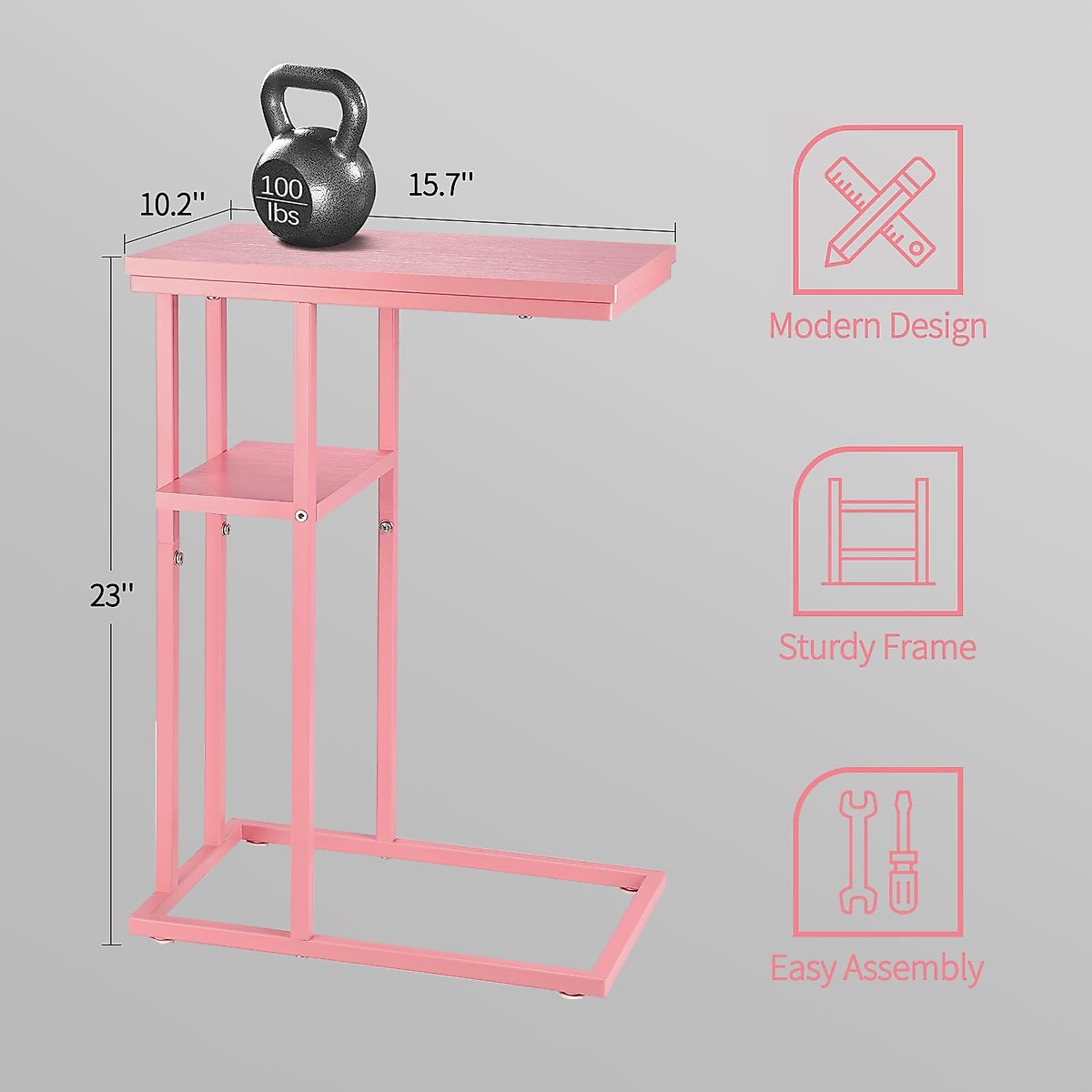 Yoobure C Shaped End Table, Side Table for Couch and Bed, Small Side Table for Small Spaces, Living Room, Bedroom, Rustic Snack Table