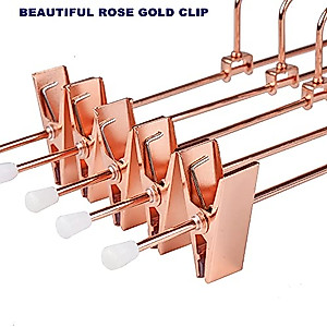 Amber Home 24 Pack Rose Copper Gold Metal Pants Skirt Hangers with Clips, Adjustable Clip Metal Trouser Hangers, Clip Hangers for Jeans Pants Heavy Duty (24 Pack)