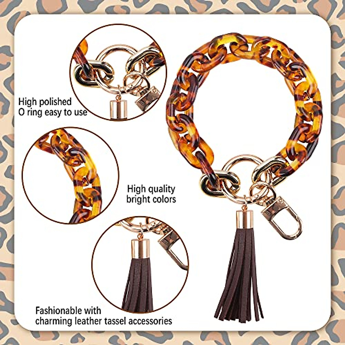 GIEMSON Acrylic Bangle Key Ring Wristlet Keychain Chunky Chain Link Key Ring Bracelets for Women Boho Car Keychain Holder