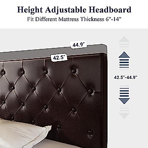 Allewie Upholstered Full Size Platform Bed Frame with 4 Storage Drawers and Headboard, Diamond Stitched Button Tufted, Mattress Foundation with Wooden Slats Support, No Box Spring Needed, Black Brown