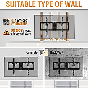 ELIVED UL Listed TV Wall Mount for Most 37-75 Inch TVs, Universal Tilt TV Mount fits 16”, 18”, 24” Studs, Low Profile Wall Mount TV Bracket Max VESA 600x400mm