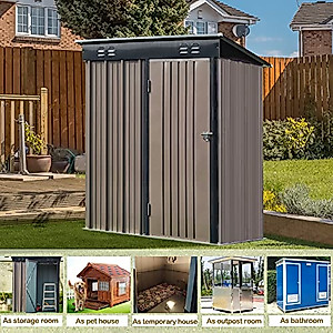 5 x 3 Ft Outdoor Storage Shed with 2 Vents,Galvanized Steel Tool Storage Shed Garden Shed with Door & Lock,Bike Shed,Outdoor Storage Clearance for Backyard, Patio & Lawn