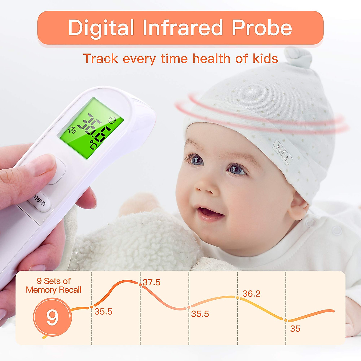 Non-Contact Forehead Thermometers for Baby,Kids and Adult, Digital Medical Thermometer, Professional Infrared Temporal Fever Thermometer Fast and Accurate Reading with Backlight LCD Screen