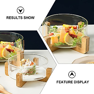 DOITOOL Creative Glass Serving Bowls, Round Salad Container, Clear Salad Serving Bowl with Wood Stand for Pistachios, Edamame, Cherries, Nuts, Fruits, Candies