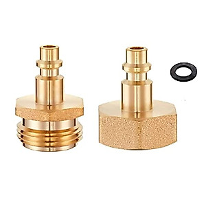 Lead-Free Brass Winterize Blow Out Adapter for Sprinkler Systems Air Compressor Quick Connect 1/4" Quick Connect Plug to GHT 3/4" Garden Hose Fitting for RV, Travel Trailer, Boat & Camper
