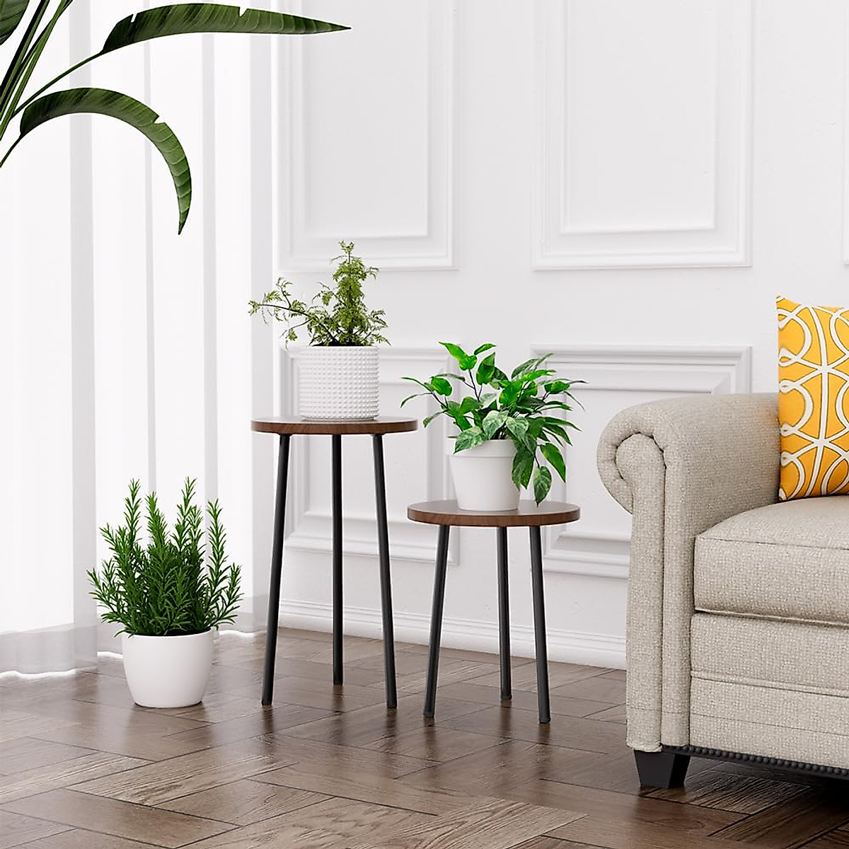 SAKSUN Mid-Century Plant Stand 2-Pack | Indoor & Outdoor