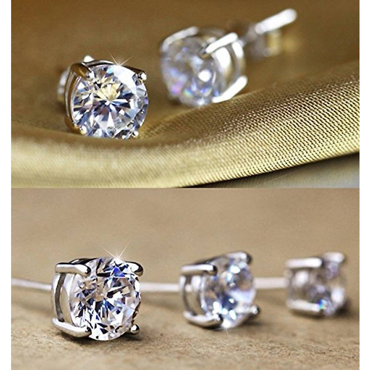 Sterling Silver Rose Opal Birthstone Stud Earrings Cubic Zirconia Diamond Gemstone Hypoallergenic Nickel Free Women Girl Men Fine Jewelry (White)