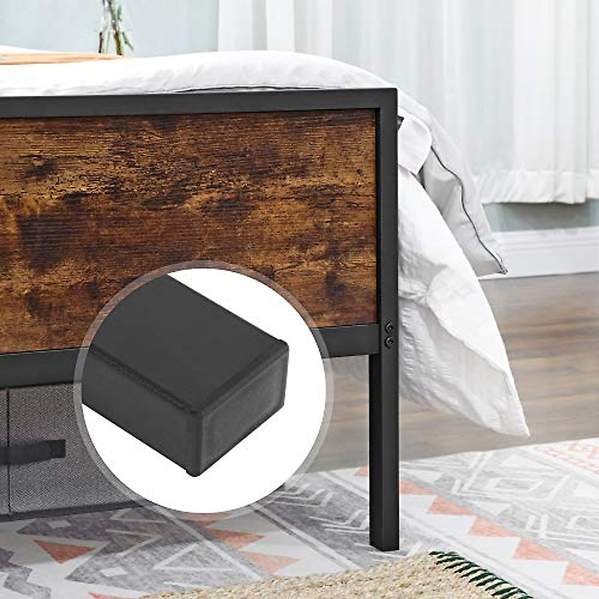 VASAGLE Queen Size Metal Bed Frame with Headboard, Footboard, No Box Spring Needed, Platform Bed, Under-Bed Storage, Industrial Style, Rustic Brown and Black URMB001B01