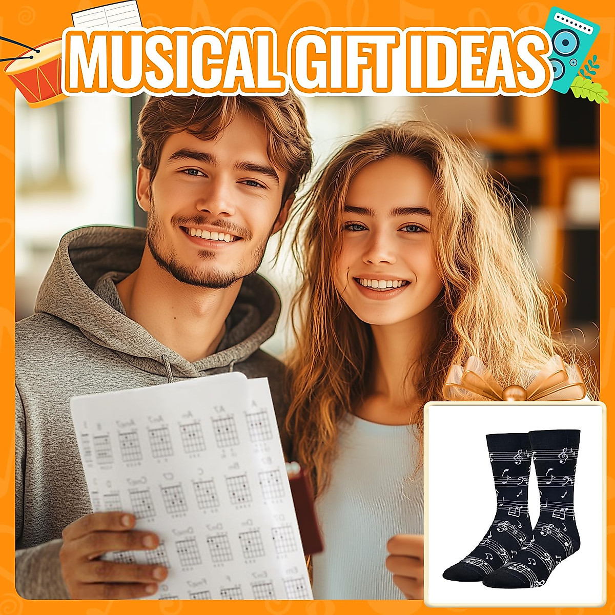 HAPPYPOP Music Gifts for Music Lovers - Funny Teens Note Gifts, Socks for Musicians & Teachers