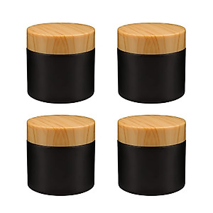 4 Pack 2 oz Black Glass Cream Jar,Empty Frosted Sample Jar Pot with Plastic Lids,Inner Liner Travel Storage Jar Container for Lotion, Eyeshadow,Moisturiser,gel