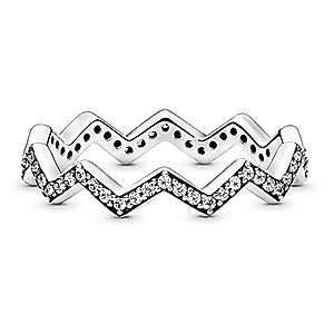 Pandora Jewelry Shimmering Zigzag Cubic Zirconia Ring in Sterling Silver, Size 4.5