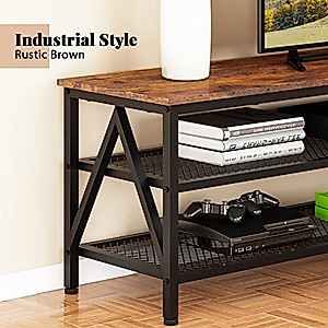 Furologee TV Stand for 60 65 inch TV, Long 55" Entertainment Center with 3-Tier Open Storage Shelves, Industrial TV Console Table for Living Room, Rustic Brown