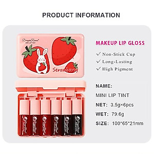 ZARICS 6 Colors Lip Tint Stain Set, Korean Lip Gloss Matte Velvet Lip Stain Plumping Mini Liquid Lipstick, Multi-use Lip and Cheek Tint, Non-Stick Cup, Long lasting Waterproof Lip Tint Makeup