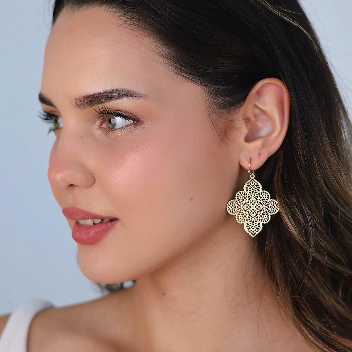 POMINA Floral Celtic Filigree Gold Dangle Drop Earring Boho Fashion Geometirc Filigree Earrings for Women (Worn Gold)