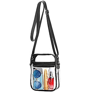HAOGUAGUA Clear Crossbody Purse Bag, Stadium Approved with Front Pocket for Concerts, Festivals Sports (Black)