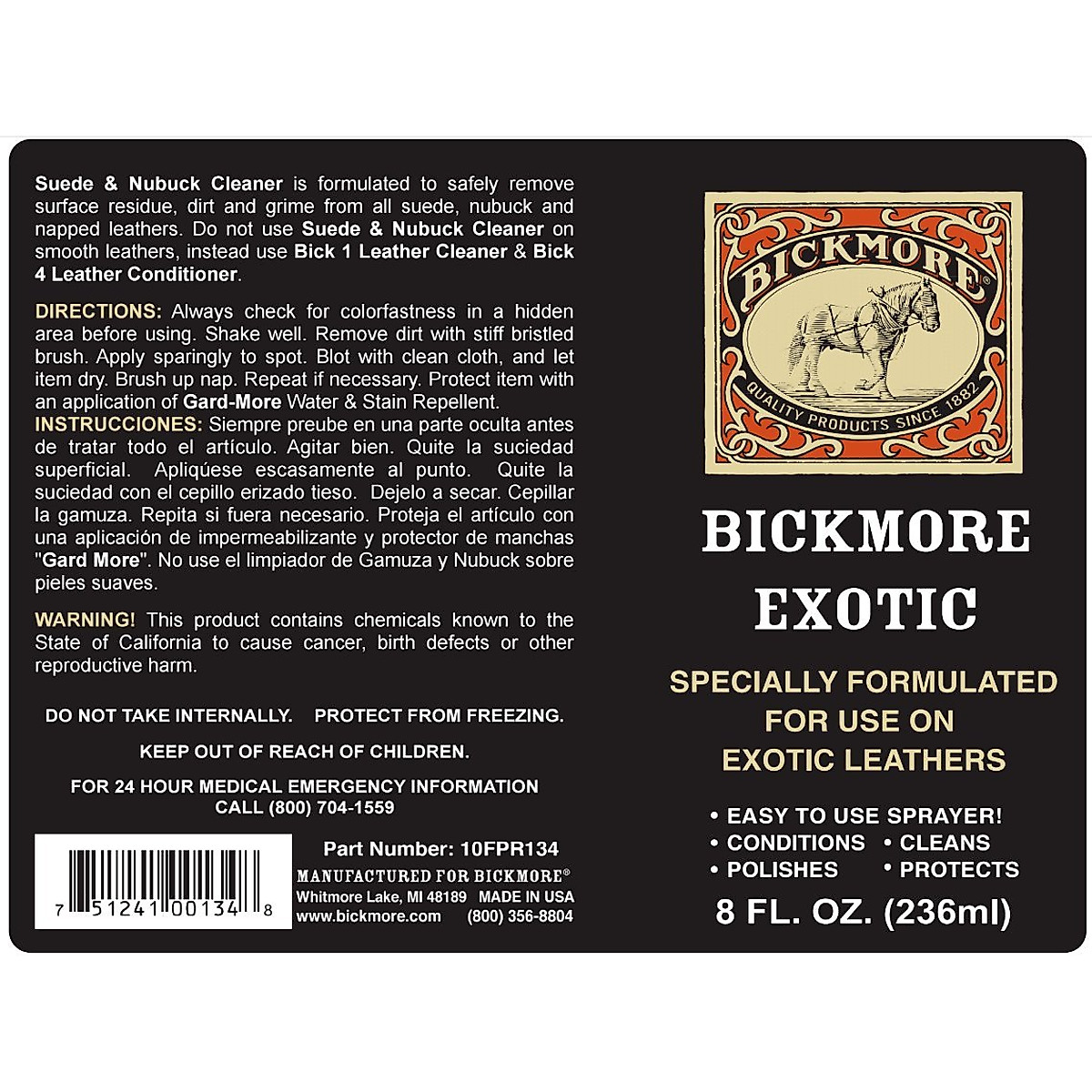 Bickmore Exotic 8oz (2-Pack) - Specially Formulated Leather Spray Used to Clean Condition Polish and Protect Exotic Leathers & Reptile Skins
