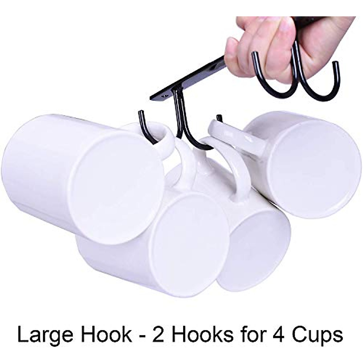 FOLOU Under Cabinet Mug Rack, Rustic Mug Organizer Rack Cup Holder Under Shelf 12 Hanging Hooks Rack for Mugs, Coffee Cups and Kitchen Utensils Display (Black 3 Pack 12 Hooks)