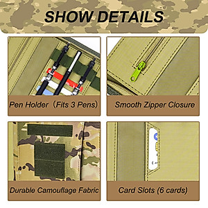 Army OCP Military Notebook Binder with Zippered Padfolio Organizer and Tactical Notebook Cover for A4 Folder, Large OCP Binder Planner for Men - Tactical Binder Organizer Military Binder (A4(Multi))