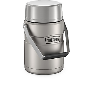 THERMOS Stainless King Vacuum-Insulated Food Jar with 2 Storage Container Inserts, 47 Ounce, Matte Steel