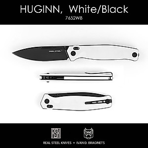 Real Steel Huginn Crossbar Lock Folding Knife - VG-10 Blade and White G10 Handle - Perfect for Daily Cutting Tasks - EDC Knife for Men Women (White/Black)