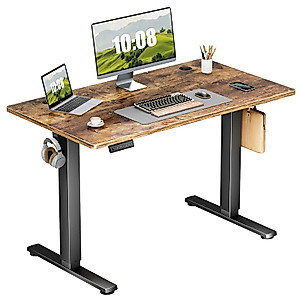 Sweetcrispy Electric Standing Desk - 40 x 24 inch Adjustable Height Sit to Stand Up Desk with Splice Board, Rising Home Office Computer Table with 2 Hook and Wire Hole for Work
