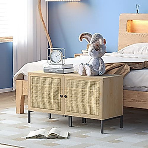 Brafab Free Standing Shoe Rack, Rattan Shoe Storage Cabinet with 2 Combinations of Shape, Multifunctional Slim Entryway Shoe Organizer with Adjustable Shelve for Entryway, Hallway, Window (Natural)