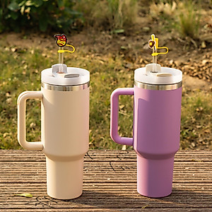 6Pcs Softball Straw Cover Cap for Stanley Cup Accessories, 10mm Cute Black Drinking Straw Topper for 40oz 30oz Stanley Tumbler, Dust-Proof Reusable Straw Tips Valentines Decor Gifts for Women