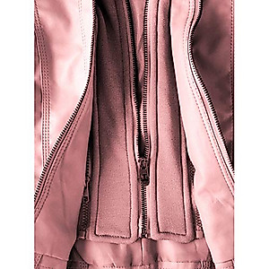 Newbestyle Faux Leather Jacket for Women Casual Moto Biker Jacket Quilted Full-Zip Coat Pink M
