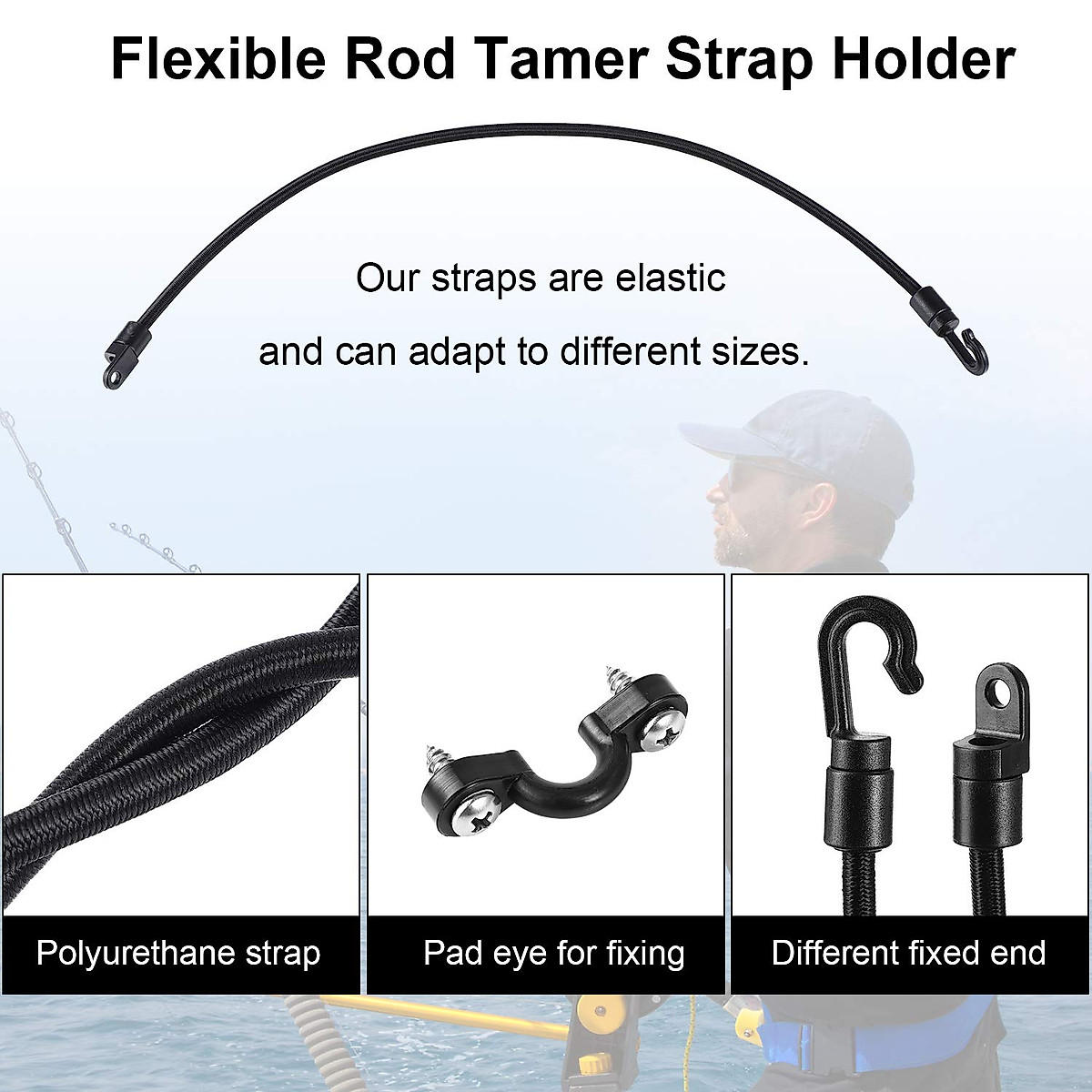 4 Pieces Rod Strap Holder Deck Mount Connector Mount Rod Strap Hold Down for Boat Kayak Boat Fishing(18 Inch)