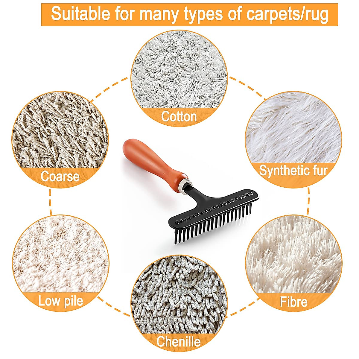 Astfys Hand Held Carpet Rake, Making Carpets Fluffy Again, Clean Hair, Let Carpet Restore Softness (Iron, Black, 2 PCS