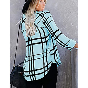 ZC&GF Women's Long Sleeve V-Neck Stripes Casual Blouses Pocket Button Down Shirt Tops