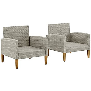Crosley Furniture CO7168-GY Capella Outdoor Wicker 2-Piece Armchair Set, Acorn with Gray Cushions