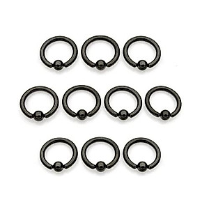 8mm 10 Pcs 16g 16 GA Black Titanium Anodized Captive Bead Ring Lip Earring Tragus