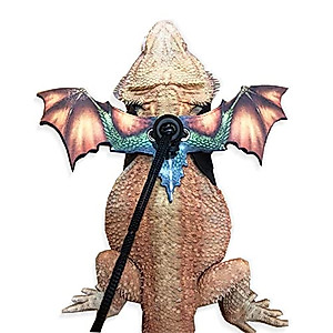 Bearded Dragon Leash Harness,Leather Removable Lizard Leash with Lizard Wing for Bearded Dragon Lizard Reptiles