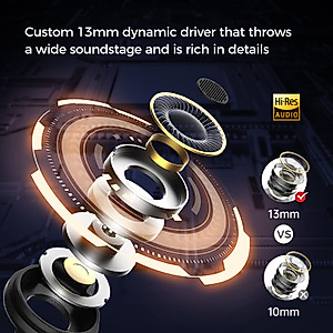LETSHUOER D13 Custom 13mm Dynamic Driver in-Ear Monitor, DLC Diaphragm HiFi in-Ear Earphone IEMs with Dual Cavity Design (Black, 4.4mm)