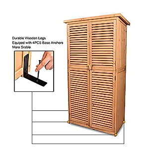 TITIMO 63" Outdoor Garden Storage Shed - Wooden Shutter Design Fir Wood Storage Organizers - Patios Tool Storage Cabinet Lockers for Tools, Lawn Care Equipment, Pool Supplies and Garden Accessories