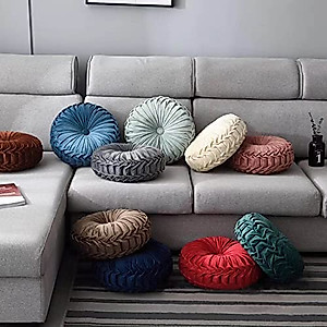 Wine Red Round Throw Pillow Holland Velvet Home Decoration Pleated Round Cushion ，Home Decorative for Home Sofa Chair Bed Car Decor