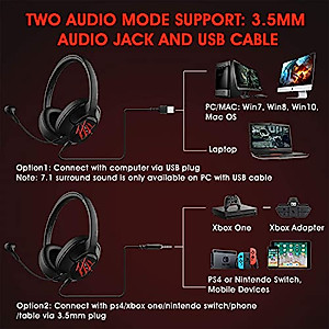 EKSA USB Gaming Headset - 7.1 Surround Sound Headphones with Breathable Earmuffs - Noise Cancelling Mic - Gaming Headphones for PC, PS4, Xbox One S/X, Android