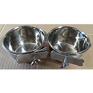 Lot of 2 Bird Parrot Cage Stainless Steel Seed Water Feeder Cups - 4" (4")