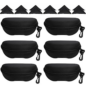Nicunom 6 Pack Sunglasses Case Portable Travel Glasses Case, Zipper Shell Eyeglasses Cases with Hook and Cleaning Cloth