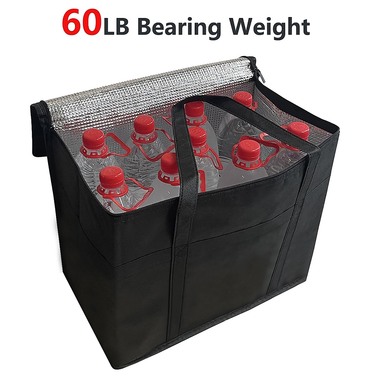 SIAGCRAW Insulated Reusable Grocery Bag, Heavy Duty Shopping Bags for Groceries, Portable Cooler Bag, Food Delivery Bag, Large Size, Collapsible, Sturdy Zipper