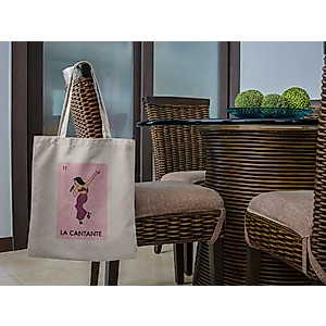 Pop Threads La Cantante Singer Mexican Lottery Funny Parody Tejano Music Black 15x15 inches Large Canvas Tote Bag