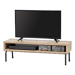 IRIS USA Low Multi-Purpose TV Stand with Black Steel Metal Frame and Legs, Coffee Table Entertainment Center Media Console for Living Room Storage and Organization, Ash Brown