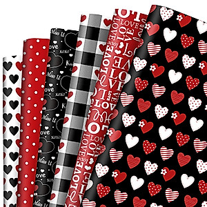 Whaline 12 Sheet Valentine's Day Wrapping Paper Heart Love Plaid Gift Wrap Paper Bulk Folded Flat Black Red Craft Paper for DIY Crafts Wedding Anniversary Party Gift Packing Supplies, 19.7 x 27.6 Inch