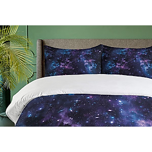 Ambesonne Space Duvet Cover Set, Mystical Sky with Star Clusters Cosmos Nebula Celestial Scenery Artwork, Decorative 3 Piece Bedding Set with 2 Pillow Shams, King Size, Blue