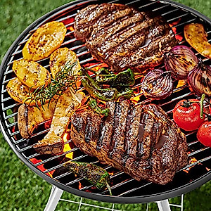 Flamaker 22 Inch Charcoal Grill Enamel Premium Charcoal Grill with Bakeware Clips Chrome Plated Iron Grill Ash Catcher Thermometer Spice Rack for Outdoor BBQ Camping