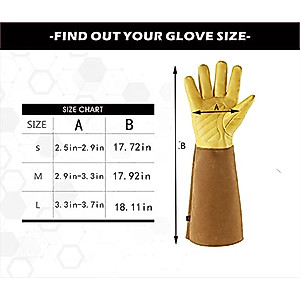 FOUR-AM 2Pairs Gardening Gloves Cut Proof Elbow Length Cowhide Leather Garden gloves women size (Yellow&Belge, Large(Yellow 1Pair))